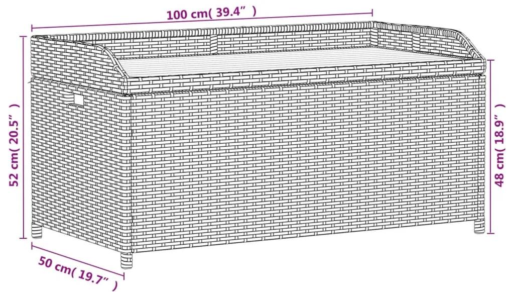 Úložná lavice šedá 100 x 50 x 52 cm polyratan a akáciové dřevo