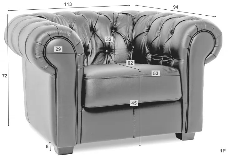 Kožené křeslo CHESTERFIELD, šedá (Rimini)