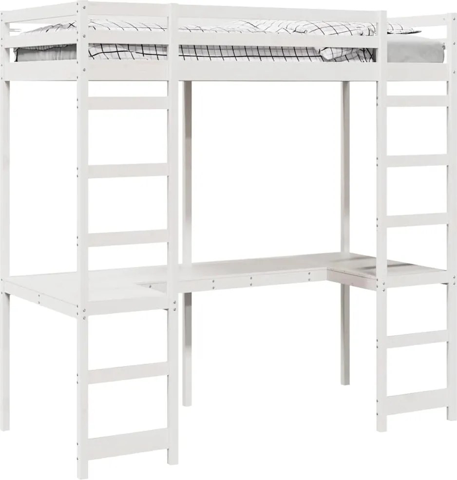 Rám postele loft Bílá 90 x 200 cm Masivní borové dřevo 3414551