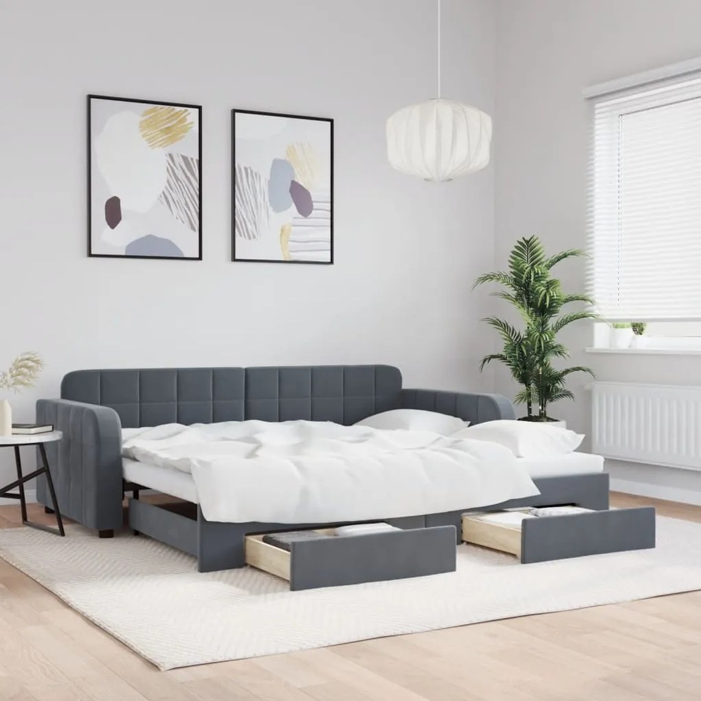 Válenda s přistýlkou a zásuvkami tmavě šedá 90 x 190 cm samet 3196991