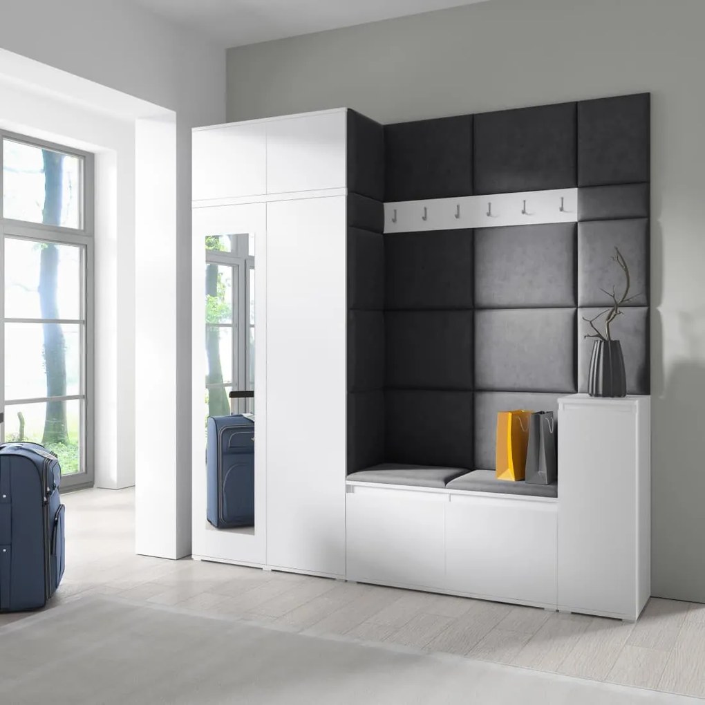 Předsíňová stěna Emi 26 - bílá Barva panelů: Šedá - Trinity 14