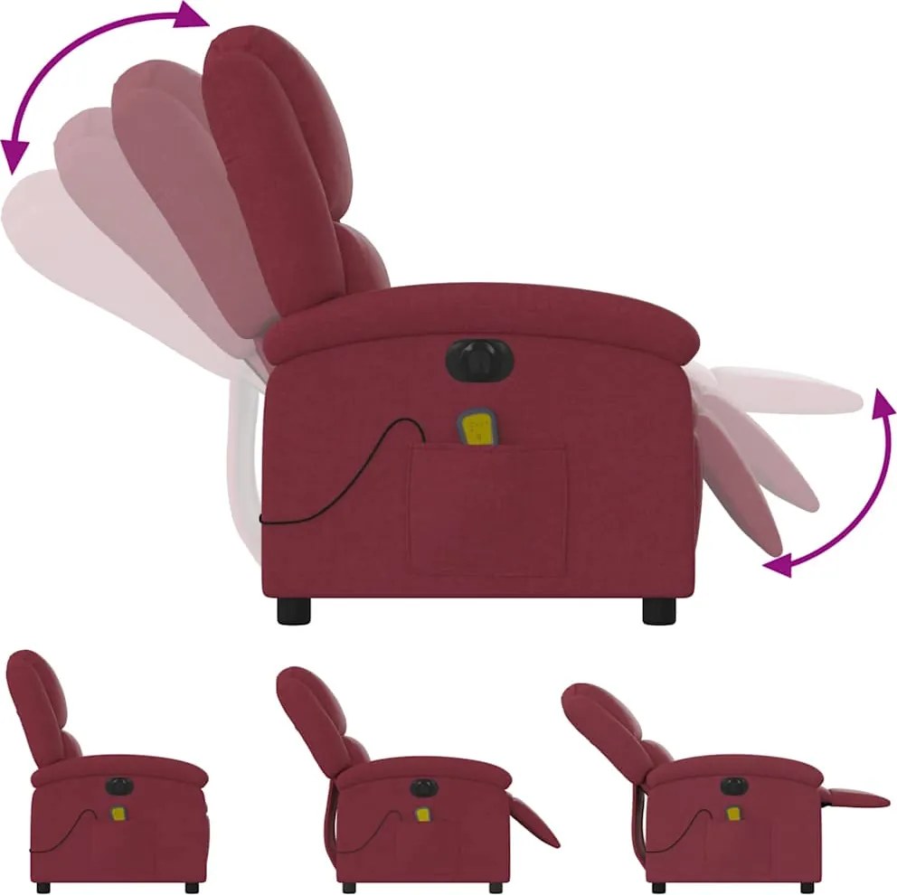 Elektrické masážní polohovací křeslo vínové textil 3204155