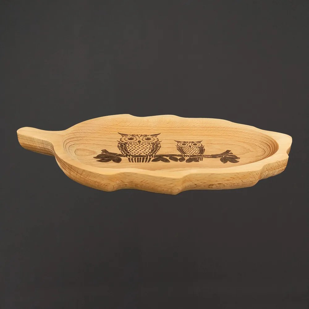 AMADEA Dřevěná miska list sovy, masivní dřevo, 34 cm