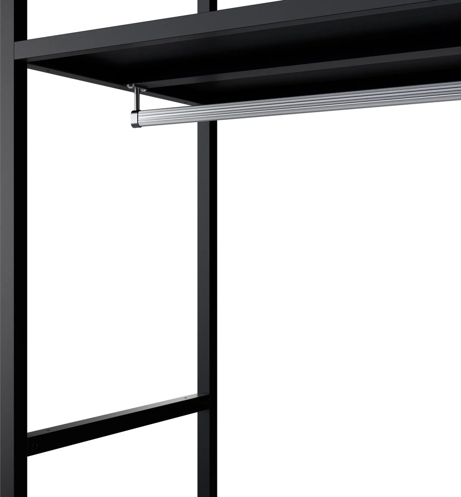 Kancelářský regál otevřený s tyčí na oblečení, do recepce a čekárny, kovový, černý, 800x2200x400 mm: ARIEL