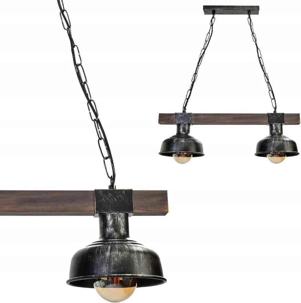 Závěsná lampa Faro Black/wood 2xE27