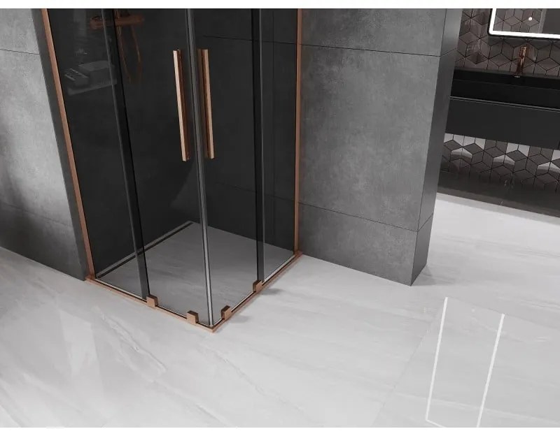 Mexen Velar L Duo, sprchový kout s posuvnými dveřmi 100 x 100 cm, 8mm šedé sklo, měděná matná, 871-100-100-02-43-65