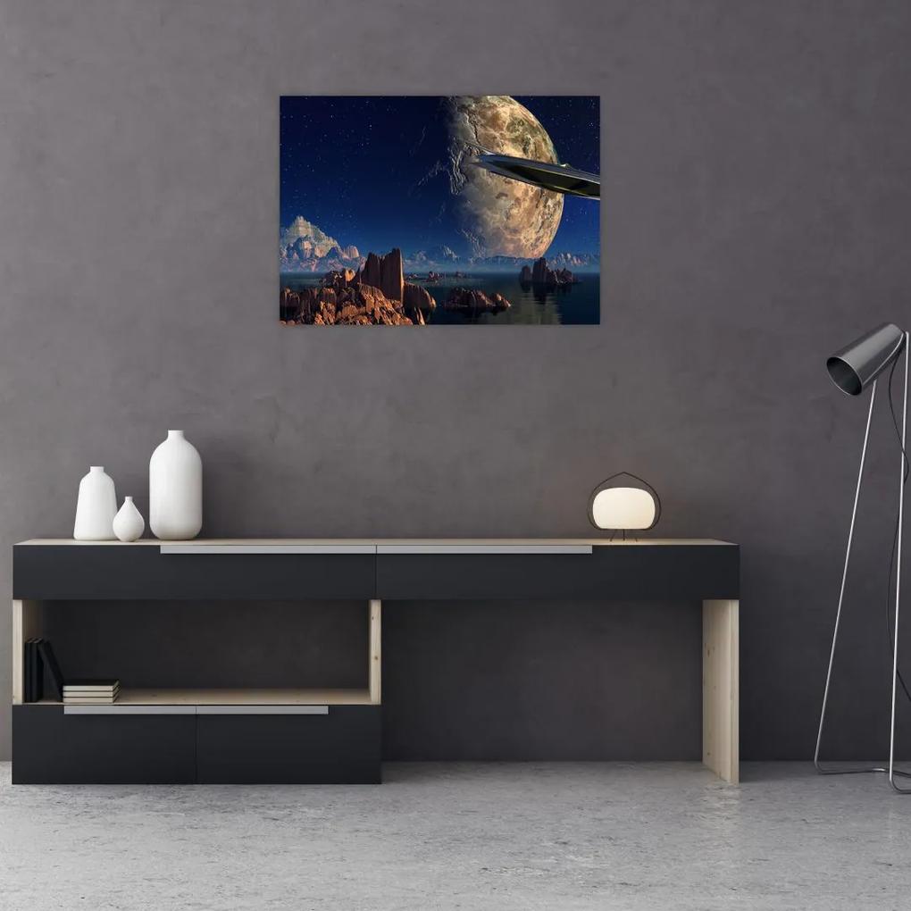 Skleněný obraz - Přílet mimozemšťanů (70x50 cm)