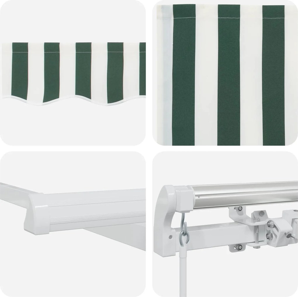 Stahovací markýza Zelená a bílá 400 × 300 cm Polyester a hliník 3330719