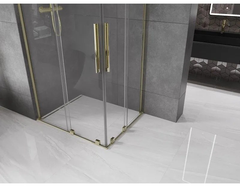 Mexen Velar L Duo, sprchový kout s posuvnými dveřmi 100 x 90 cm, 8mm čiré sklo, zlatá lesklá, 871-100-090-02-03-50