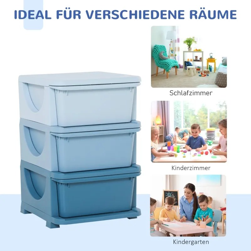 Dětská zásuvková skříňka (organizér) s úložnými boxy na hračky, modrá 37 x 37 x 56,5 cm 311-023BU