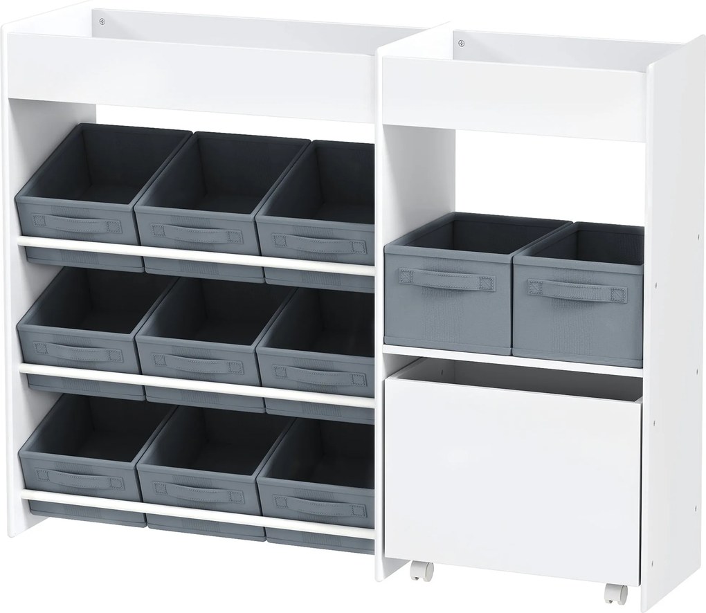 Dětská police AIYAPLAY s 11 látkovými boxy, horními oddíly, 3 samolepkami, knihovna s úložným prostorem pro dětský pokoj, školku, 105 x 30 x 80 cm, Bí