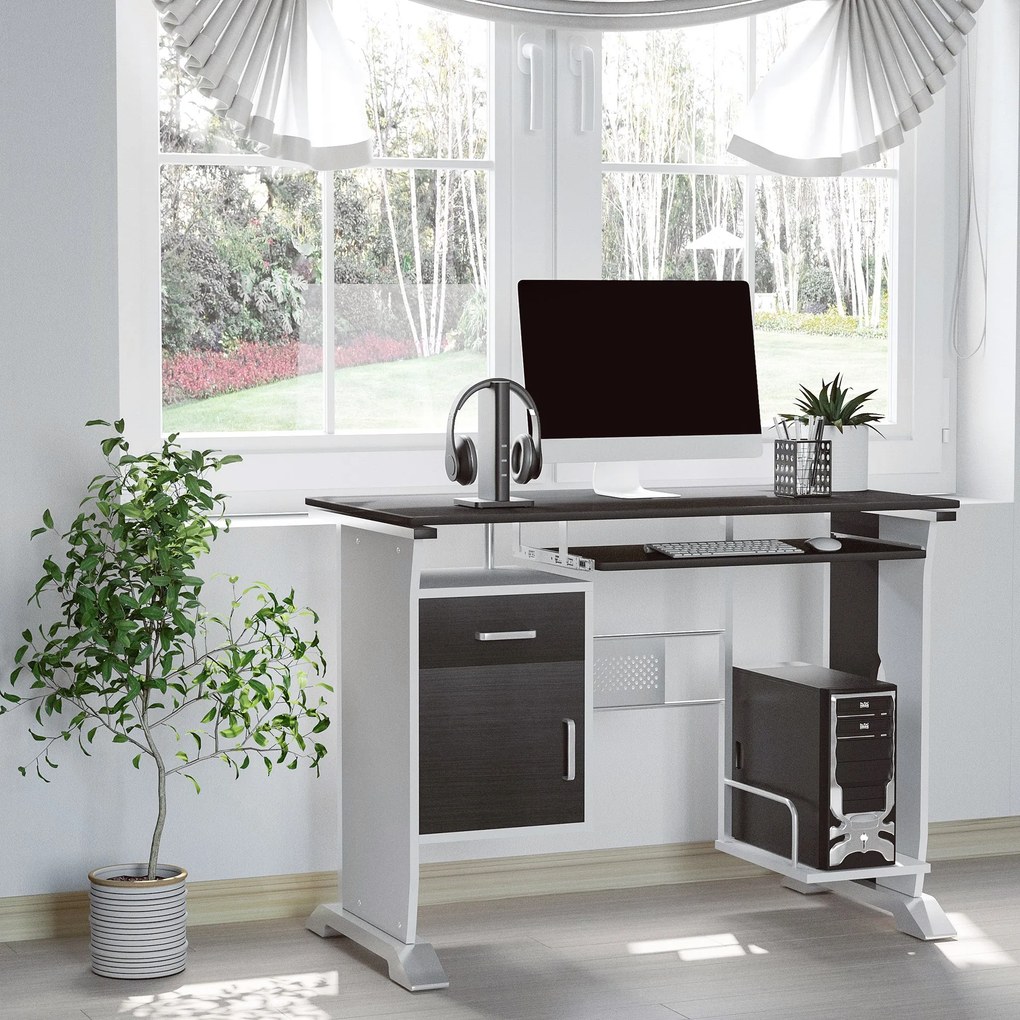 HOMCOM Moderní počítačový stůl 100Š x 52H x 75V cm Černý ořech a bílá