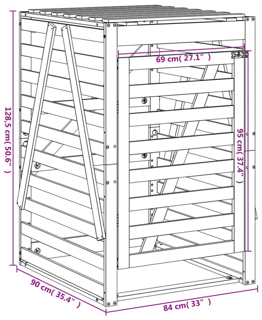 vidaXL Úložný box na popelnici hnědý 84x90x128,5 cm masivní borovice