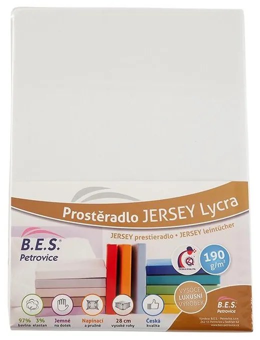 B.E.S. - Petrovice, s.r.o. Jersey prostěradlo s elastanem Lycra - Bílá 140 x 200