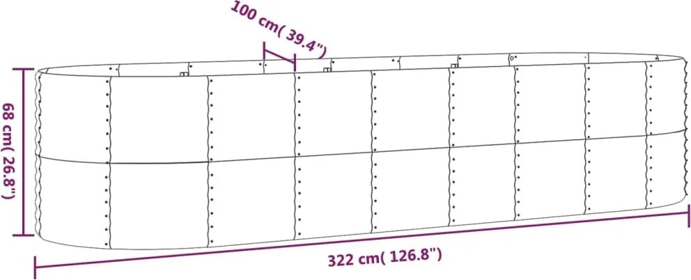 vidaXL Vyvýšený záhon práškově lakovaná ocel 322x100x68 cm [319071] Barva: Stříbrná