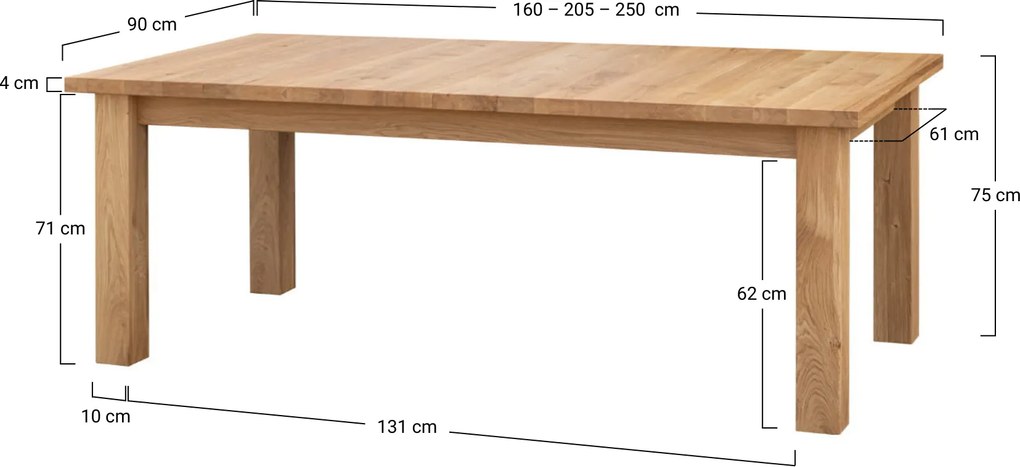 Massivo.cz Jídelní stůl Lanciano 180x90 cm, rozkládací, dub, masiv