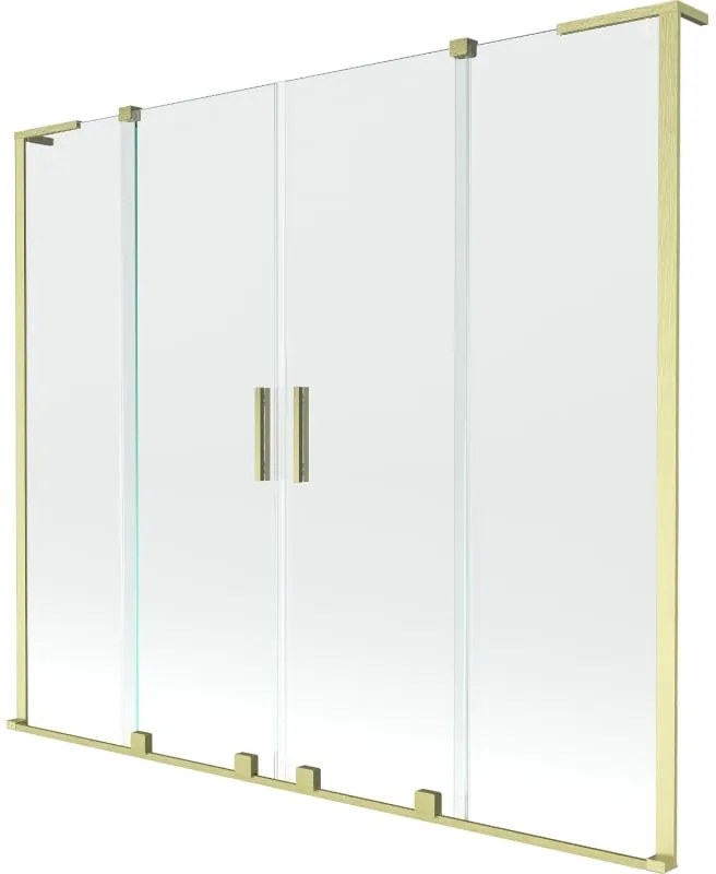 Mexen Velar L Duo, 2-křídlová posuvná vanová zástěna 200 x 150 cm, 8mm čiré sklo, zlatá matná, 896-200-003-02-55