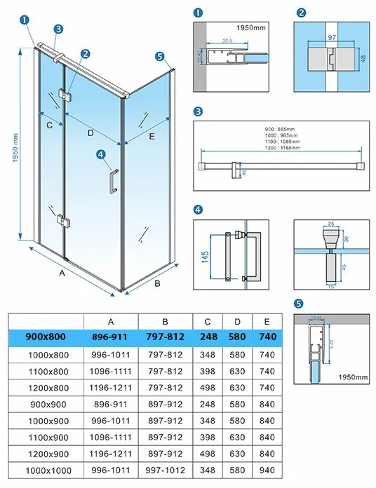 BPS-koupelny Obdélníkový sprchový kout HYD-OK02A 90x80 chrom/transparent - bez vaničky