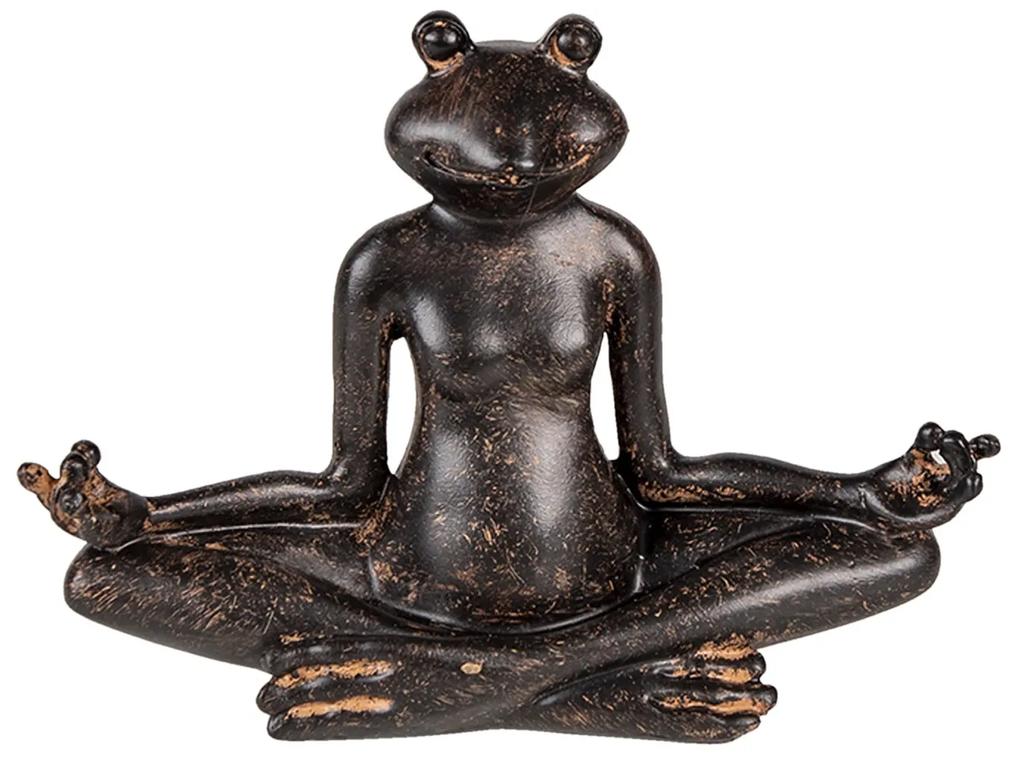 Černá soška meditující žáby s patinou - 17*5*12 cm