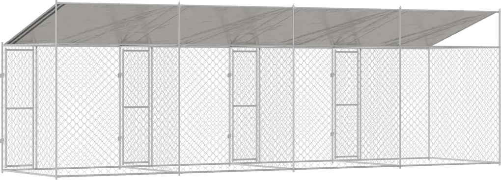 Psí klec s střechou Stříbrná 800 x 200 x 256 cm Ocel a PE 3368300