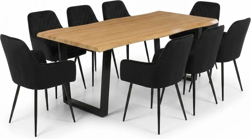 Vikio Jídelní set pro 8 osob 180x90 cm dub noha U černá židle s područkami VJS168-8C