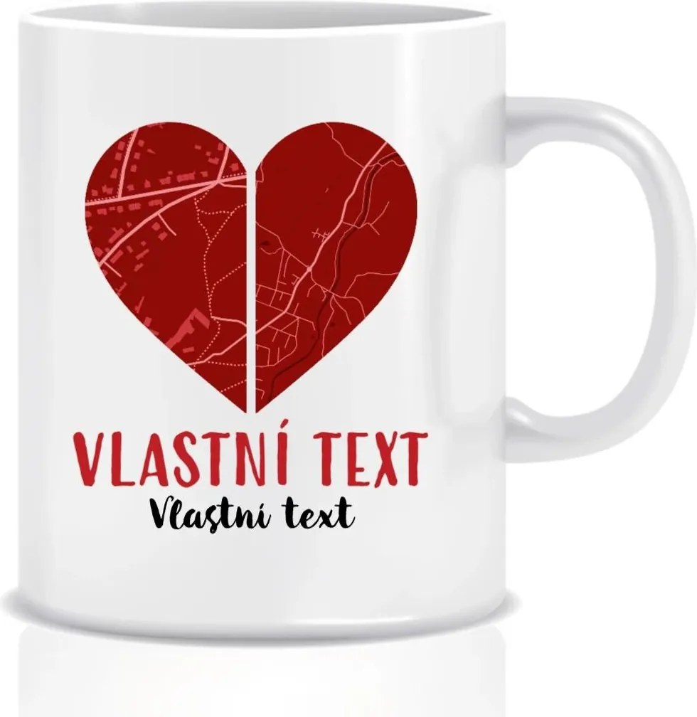 Personalizovaný klasický bílý keramický hrníček 300 ml - Dvě místa, jedno srdce