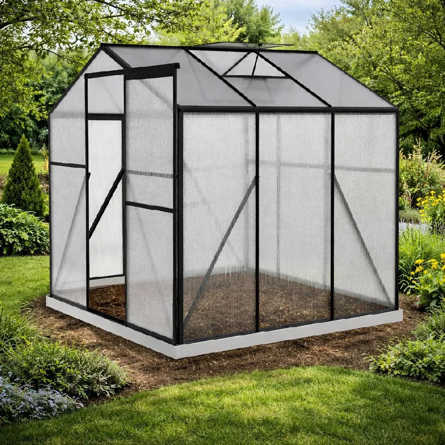 Skleník se základnou BestBerg BBGH-606B / 3,61 m² / 190 × 190 × 194 cm / černá