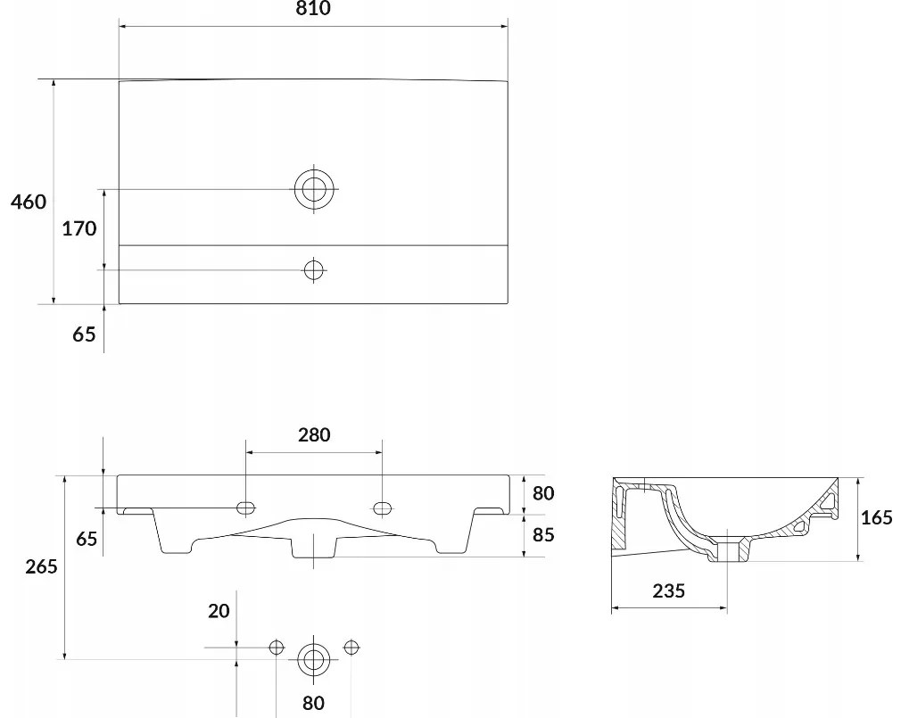 Cersanit Larga, koupelnová skříňka s umyvadlem 80x45x65 cm, bílá lesklá, S801-438