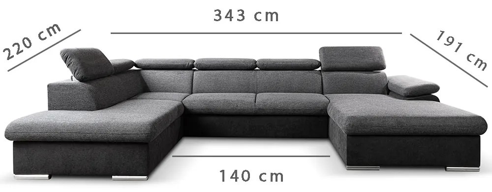 Sedací souprava COOL II | 220x343x191 cm | rozkládací + 2x úložný prostor | PRAVÁ | Letto 97 studená šedá