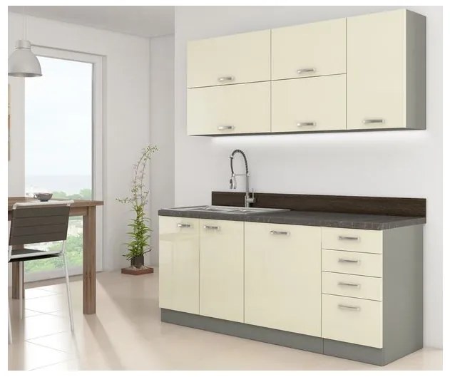 Nábytek Elegance Kuchyňská linka KAMELIA 120/180 cm = Dolní skříňky: 80cm dřezová, 40cm zásuvková, Horní skříňky: 80cm plná, 40cm, 60cm digestořová