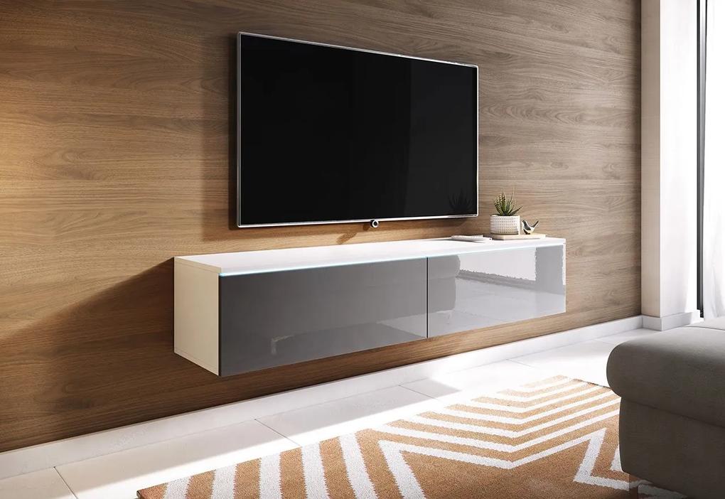 TV stolek Lancome 140, bílá/šedý lesk s LED osvětlením