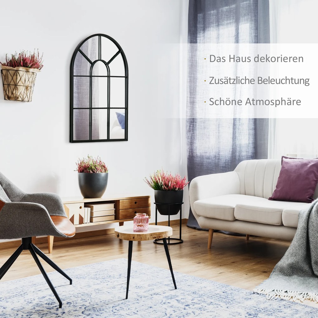 HOMCOM nástěnné zrcadlo 70 x 50 cm okno zrcadlo s kovovým rámem dekorativní závěsné zrcadlo pro ložnici a obývací pokoj, černé
