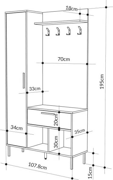 Předsíňová stěna Houseland Acton dub safírový/popelavě zelená
