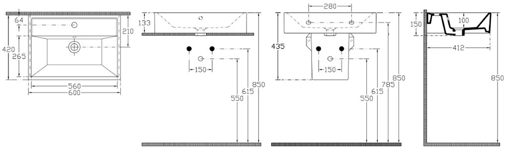 Isvea SISTEMA keramické umyvadlo 60x42cm, černá mat - 10SF50060-2N