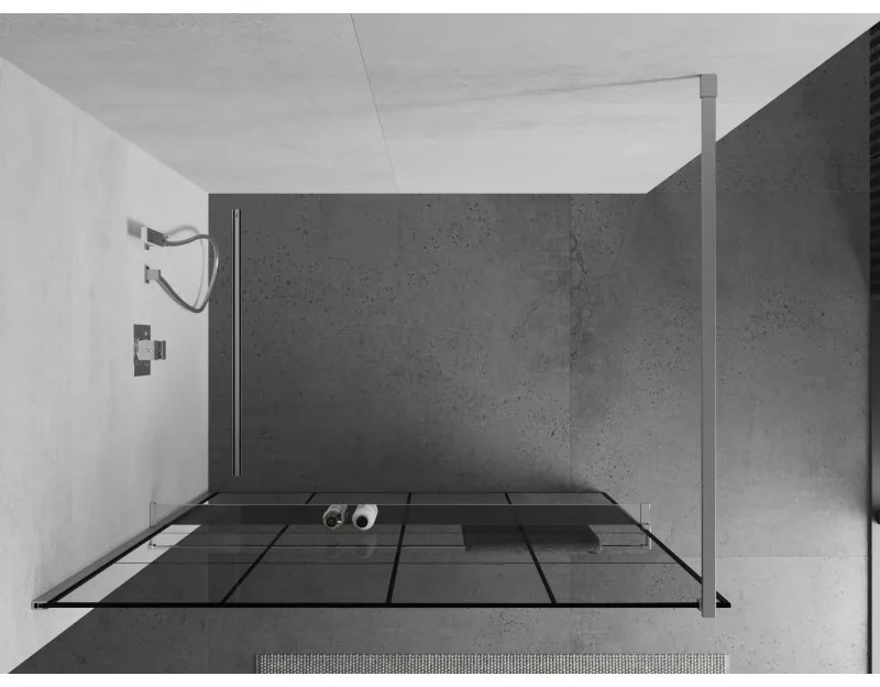 Mexen Kioto+ sprchová zástěna s poličkou a kolejnicí 140 x 200 cm, Průhledné/Černý vzor 8 mm, Chromovaná - 800-140-121-01-77
