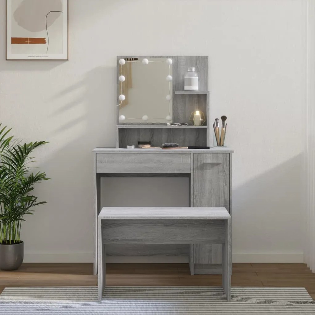 Toaletní stolek sada s LED šedý sonoma kompozitní dřevo 3114121