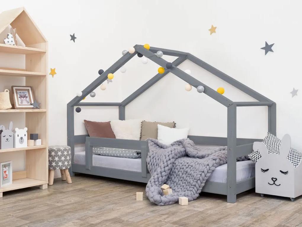 Benlemi Dětská domečková postel LUCKY s pevnou bočnicí Barva: Světle šedá, Rozměr: 90 x 200 cm