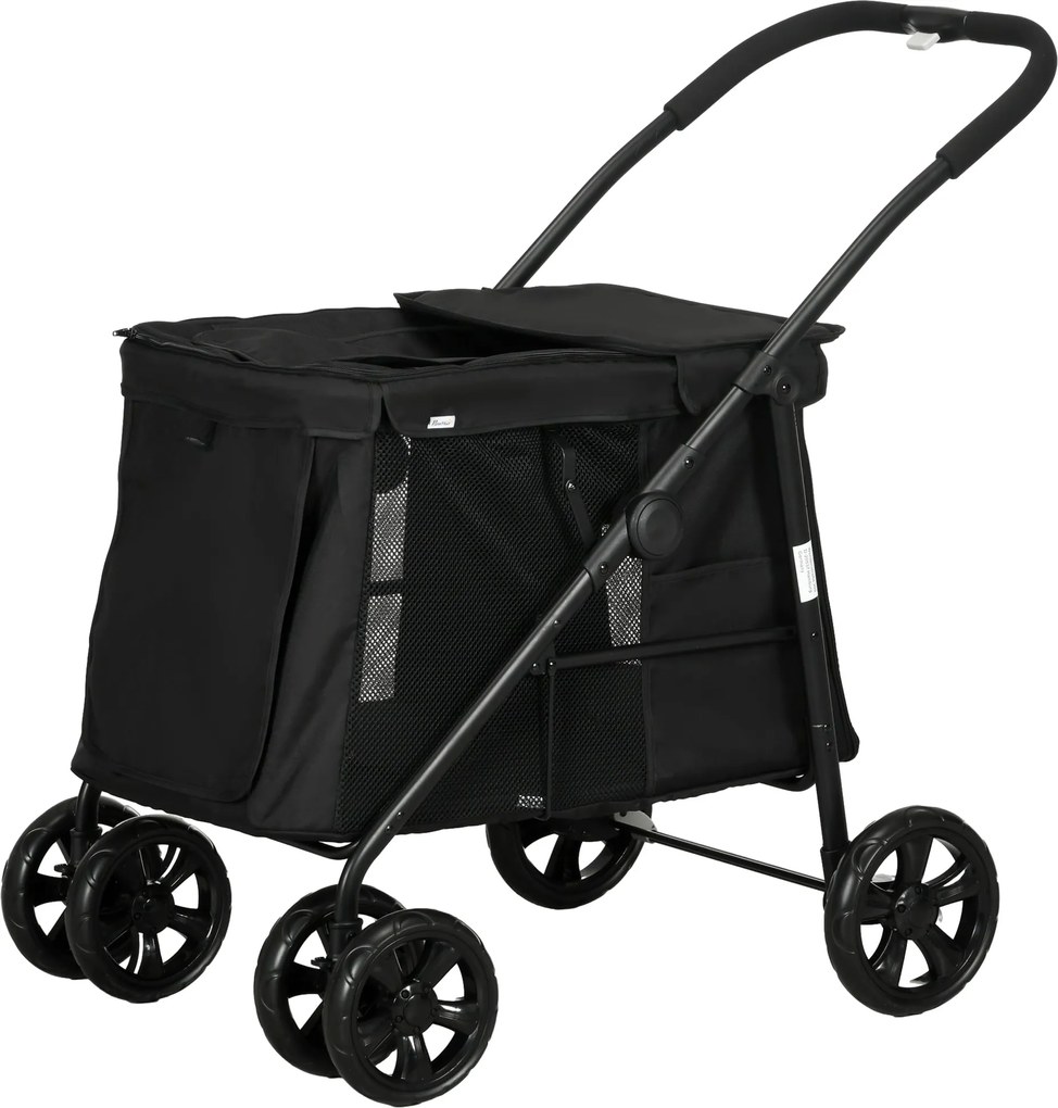 PawHut Psí Kočárek, Skládací Psí Buggy, Psí Trolej s Polštářem, Kočárek pro Kočky do 20 kg, Kočárek pro Malé a Středně Velké Psy se Bočními Kapsami, S