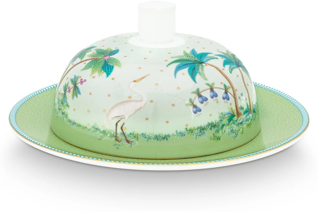 Pip Studio Jolie máselnička 17x8cm, zelená (Kulatá porcelánová designová máselnička)