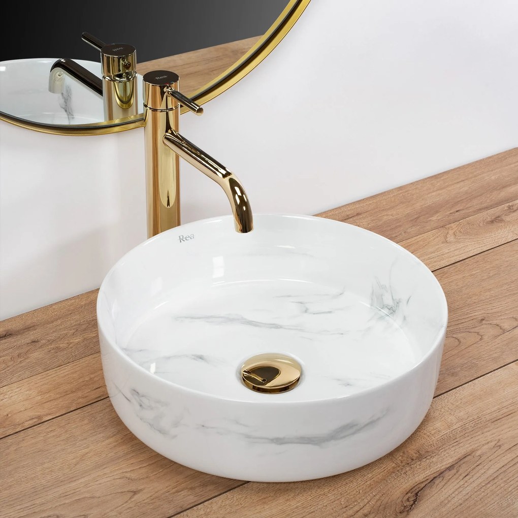 Rea Sami Nature Marble, umyvadlo na desku 360x360x115 mm, bílá-imitace kamene, REA-U6606