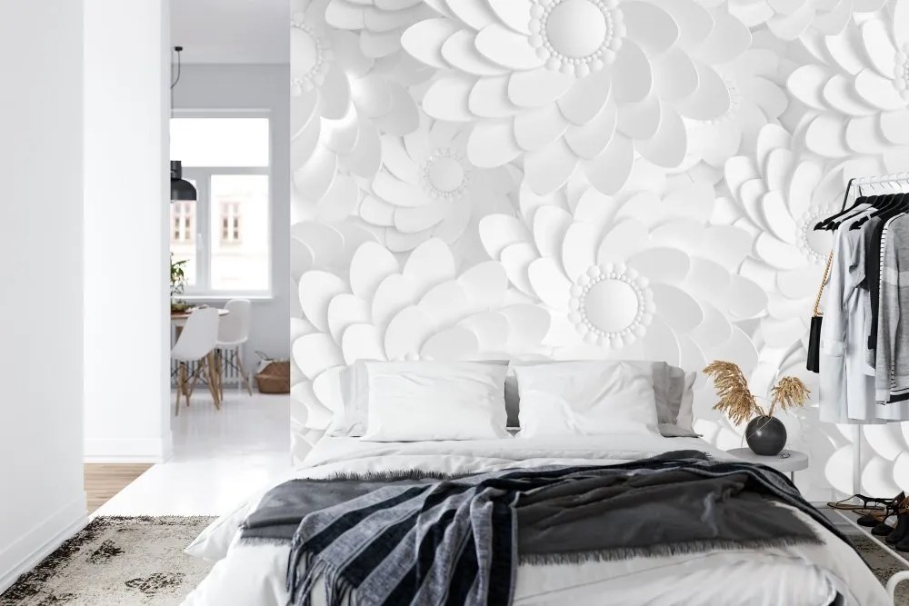 Fototapeta Beautiful, Elegant Paper Flower In The Style Of Hand-Made On A White Wall. 3D , 3D Rendering. Vliesová tapeta 368x254