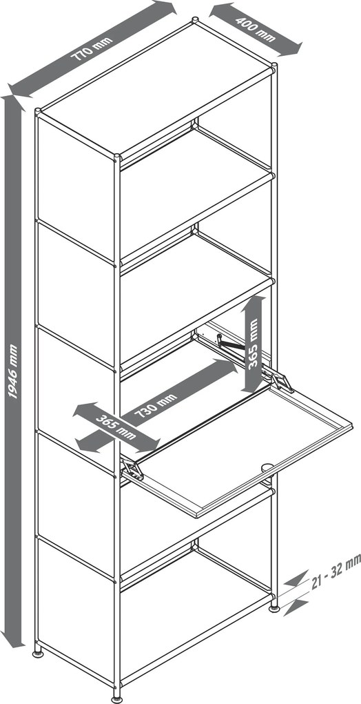 Tchibo - Kovový vysoký regál CN3 s výklopnými dvířky - barva: šedá