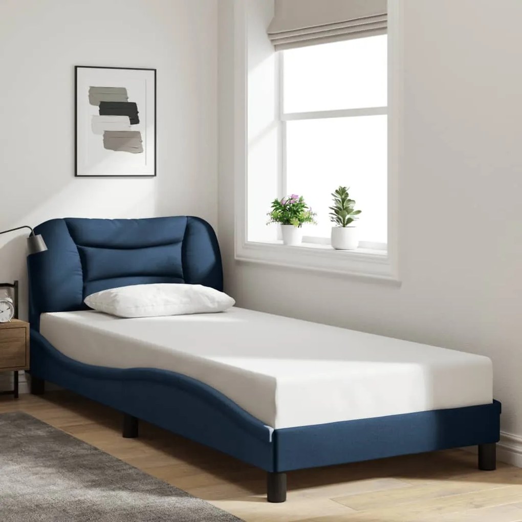 Rám postele s LED bez matrace Hvar modrý 90 x 190 cm textil 3213675