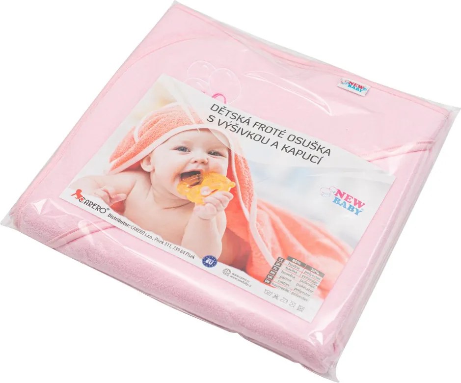 Dětská froté osuška s výšivkou a kapucí New Baby 80x80 růžová sloník