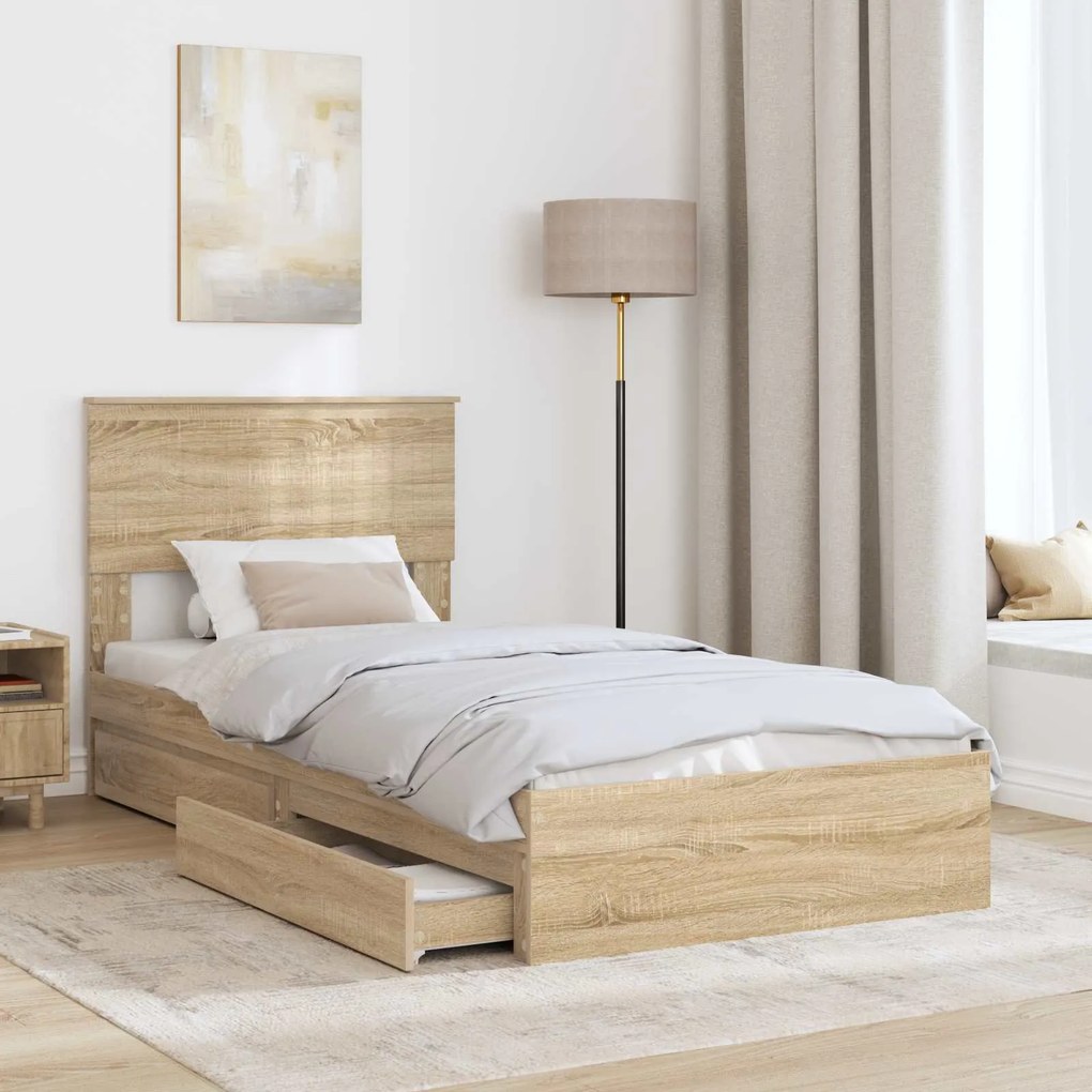 Postel s úložným prostorem se zásuvkou Sonoma dub 90 x 200 cm 3410835