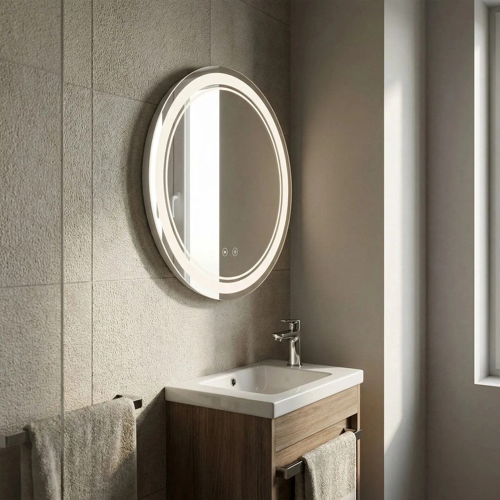 Tutumi Zrcadlo ⌀50 cm s vyhříváním a regulovatelným LED osvětlením HOM-00202