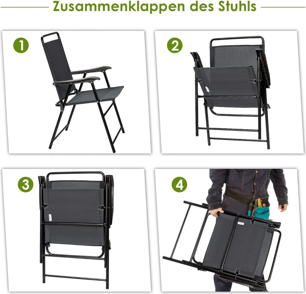 Costway Sada 4 venkovních skládacích židlí s prodyšnou tkaninou