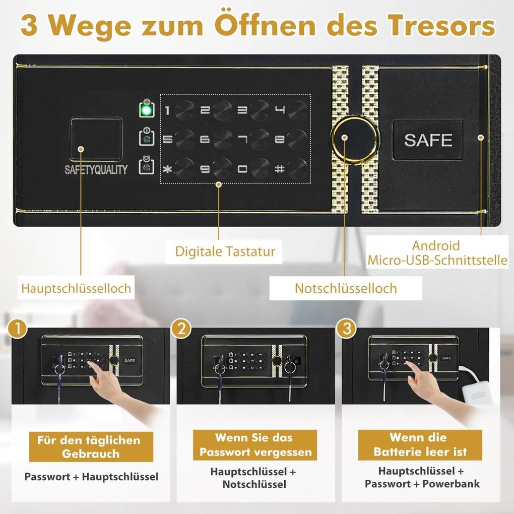 Costway Safe Elektronický trezor s digitální klávesnicí 45 L Trezor