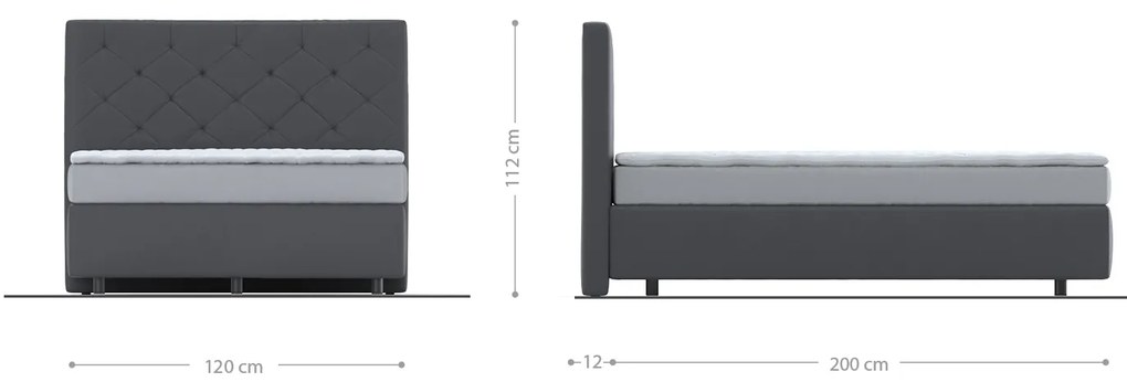 DELIFE Boxspring postel Dream-Great 120x200 cm mikrovlákno šedá s taštičkovou pružinovou matrací a visco topperem