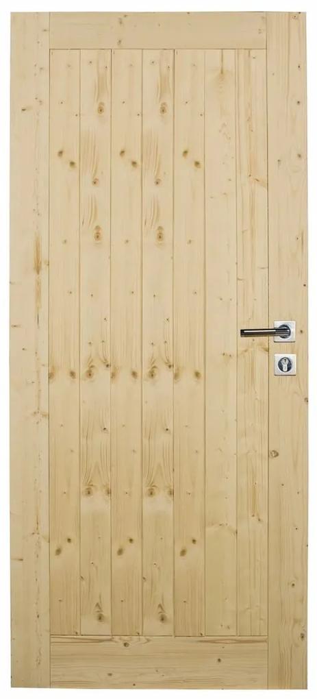 Vedlejší vchodové dveře Woodisol, 60 L, rozměr vč. zárubně: 600 × 1970 mm, masivní dřevo, levé, smrk, plné